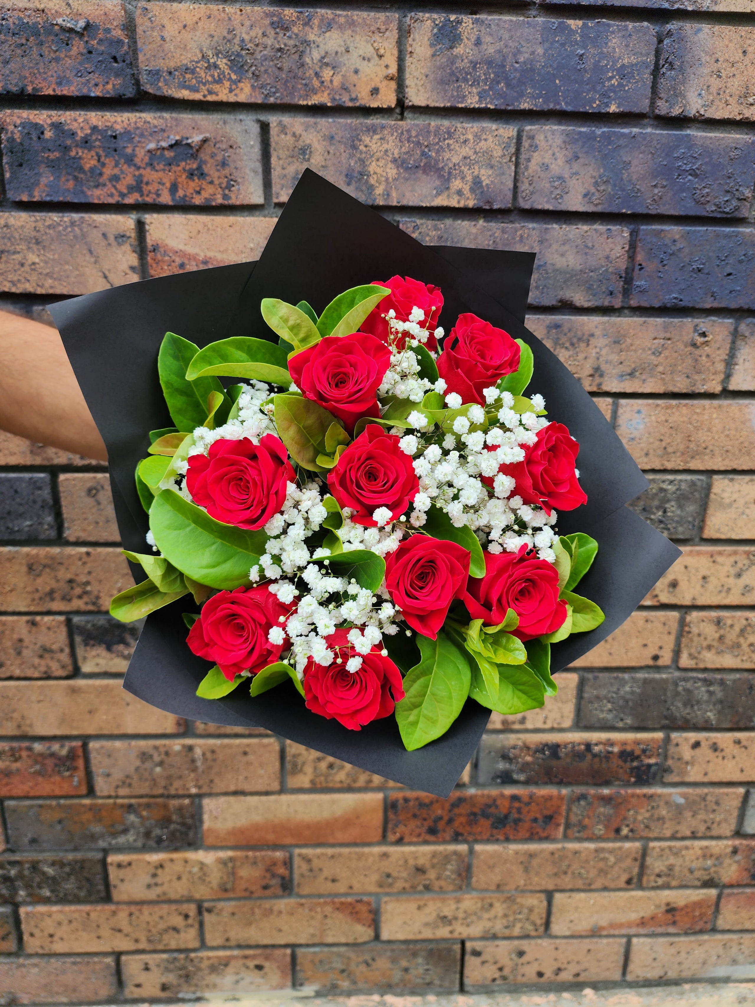 Classic Red Roses and Baby's Breath Bouquet | The Nature Spot